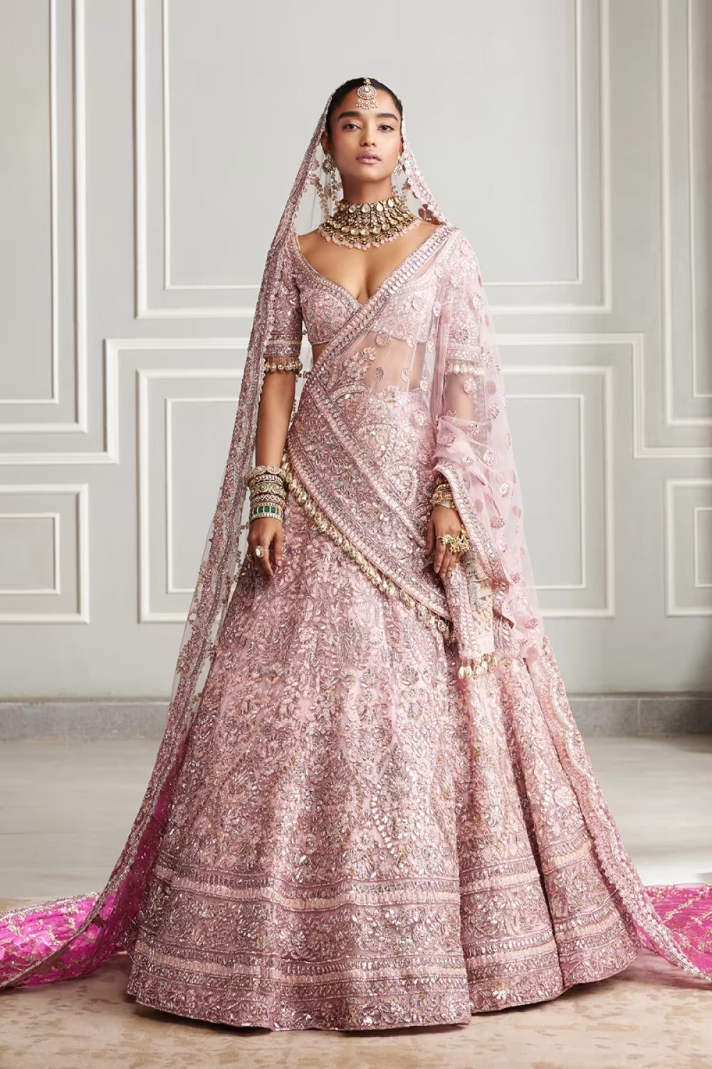 Pink Tulle Embroidered Lehenga Set – Manish Malhotra