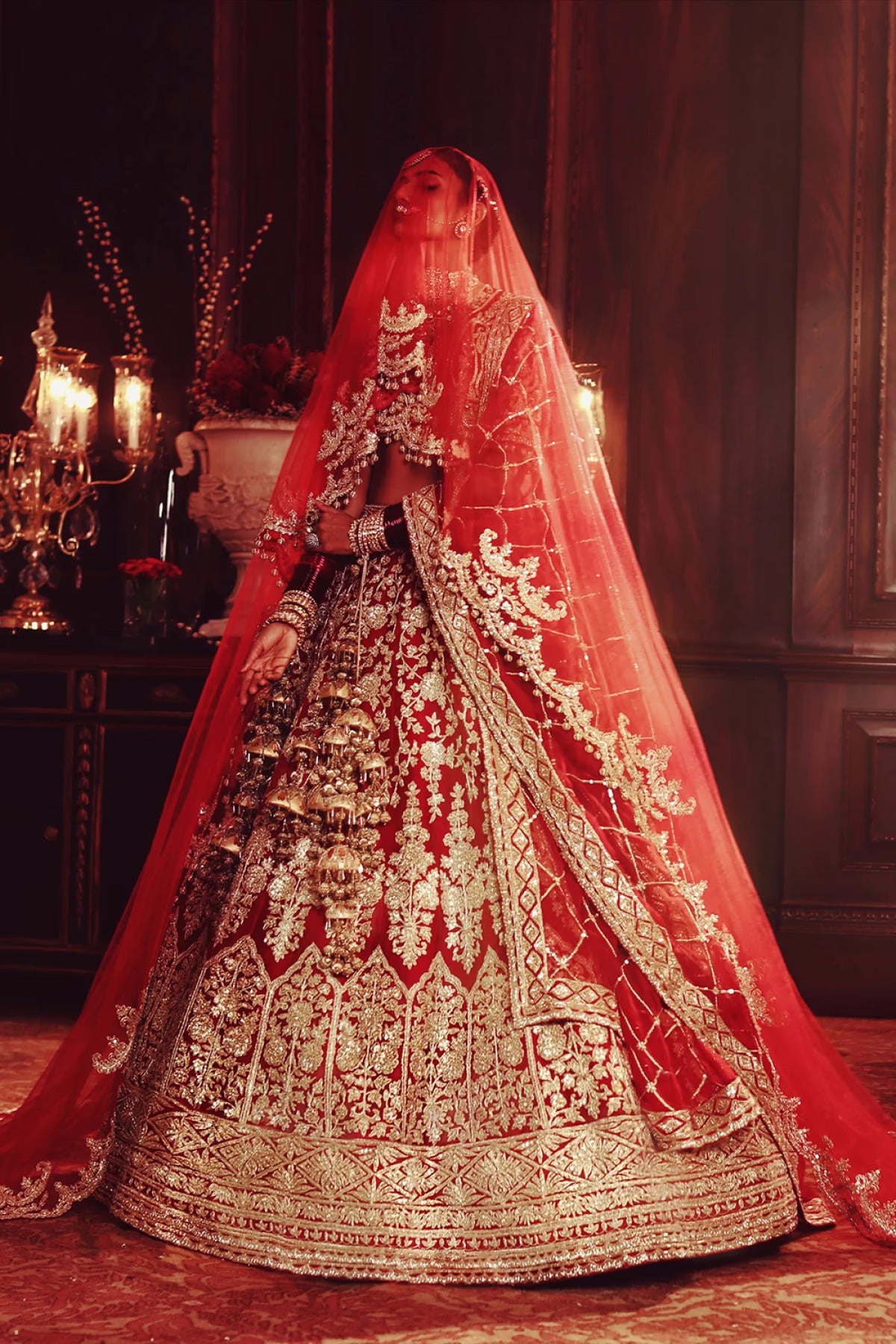 Scarlet Red Gold Dori Embroidered Lehenga Set – Manish Malhotra