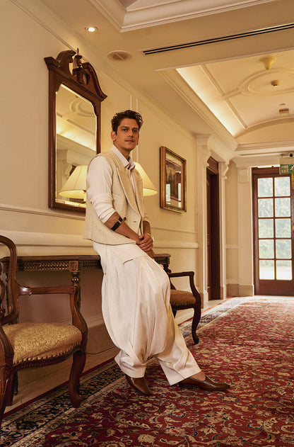 Vijay Varma in our Beige Textured Wasitcoat Set – Manish Malhotra